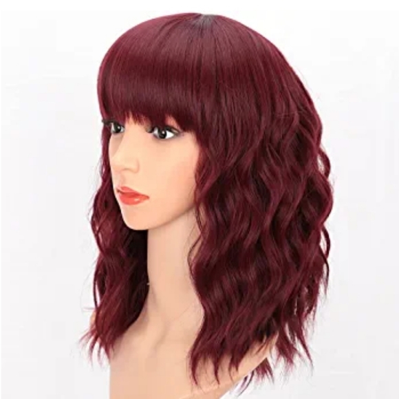 Hair | Aisi Wine Red Wavy Synthetic Hair Wig With Bang | Poshmark
